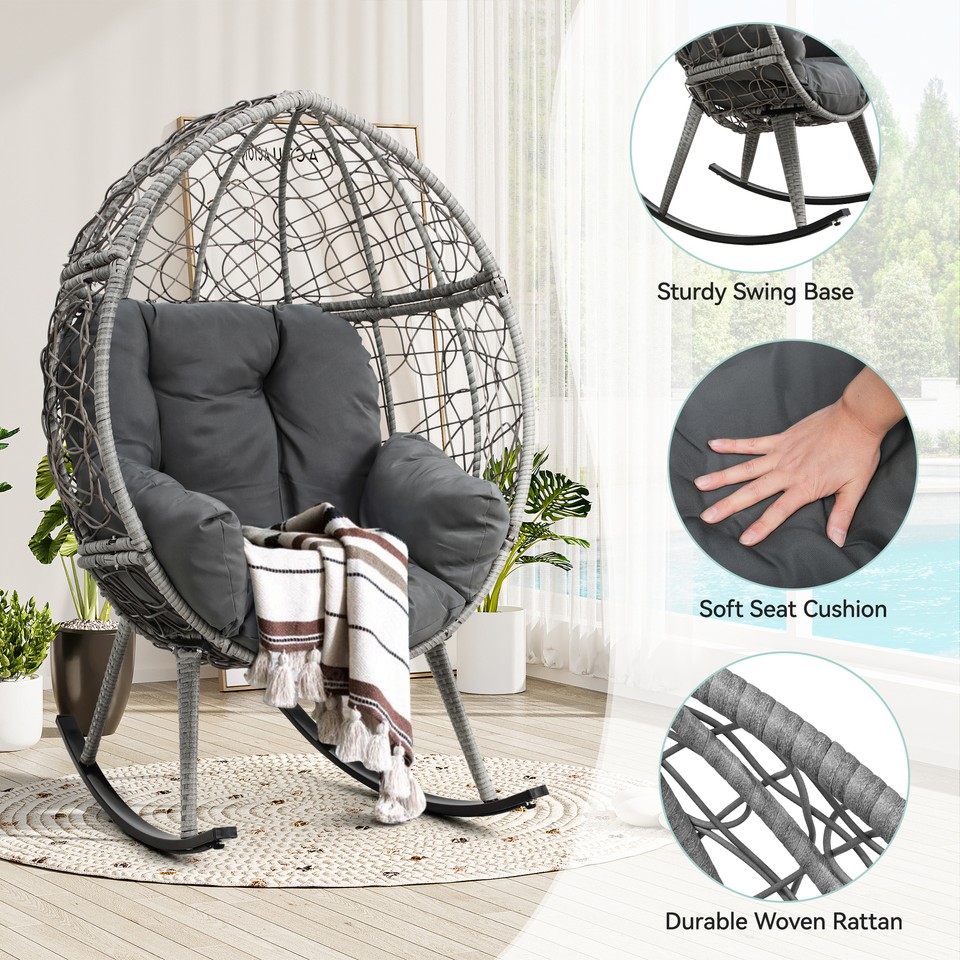 YINTATECH Rocking Egg Chair Wicker Patio Chair Resilient Egg Chair w ...