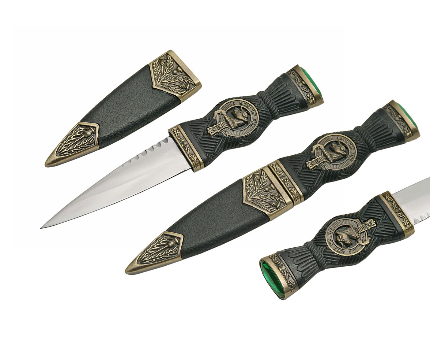 7" Celtic Scottish Small Sgian Dubh Dagger Ram + Thistle + Green Stone ...