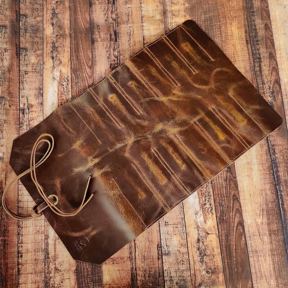 Leather Tool Roll Pouch – 12 Pocket Compact Wrench & Chisel Organizer ...