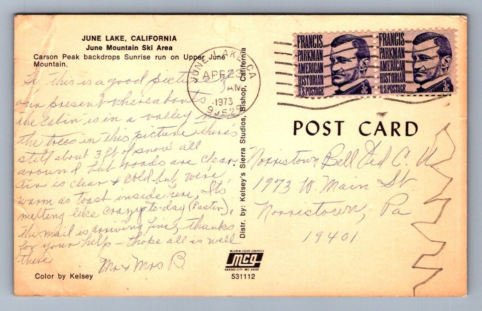 Postcard Vtg California June Lake Mountain Ski Area Carson Peak | eBay