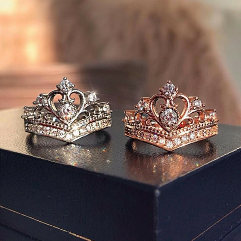 Women Queen Crown Jewelry 925 Silver Ring Cubic Zircon Wedding Ring Sz ...