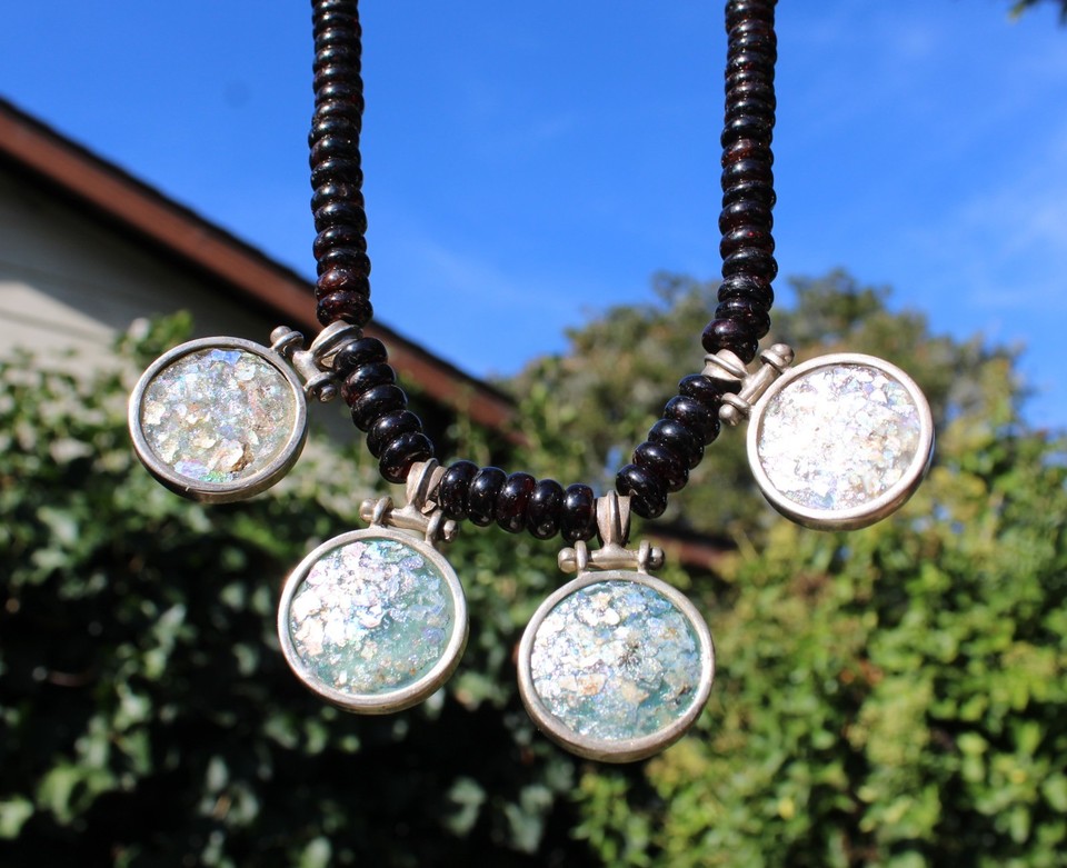 Vintage Abalone Dust BOHO Garnet Glass Bead Dangle Necklace Beach | eBay