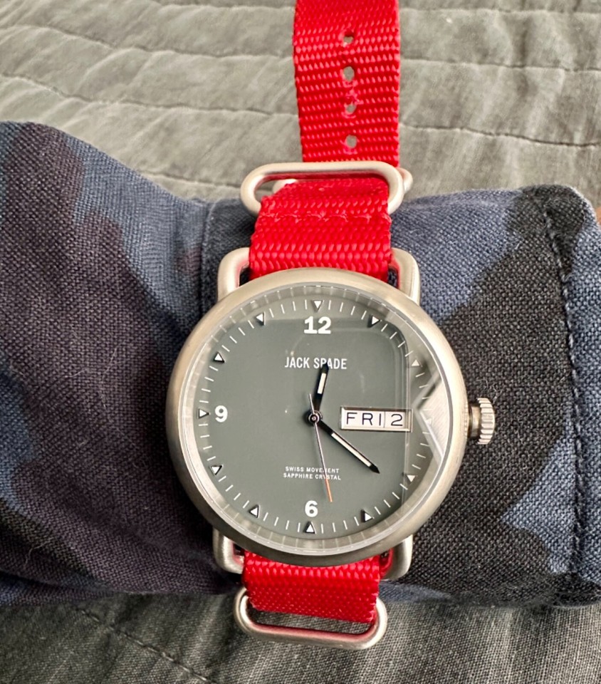 Jack Spade watch WURU0030 Red Conway Grey Swiss Made Day Date function ...
