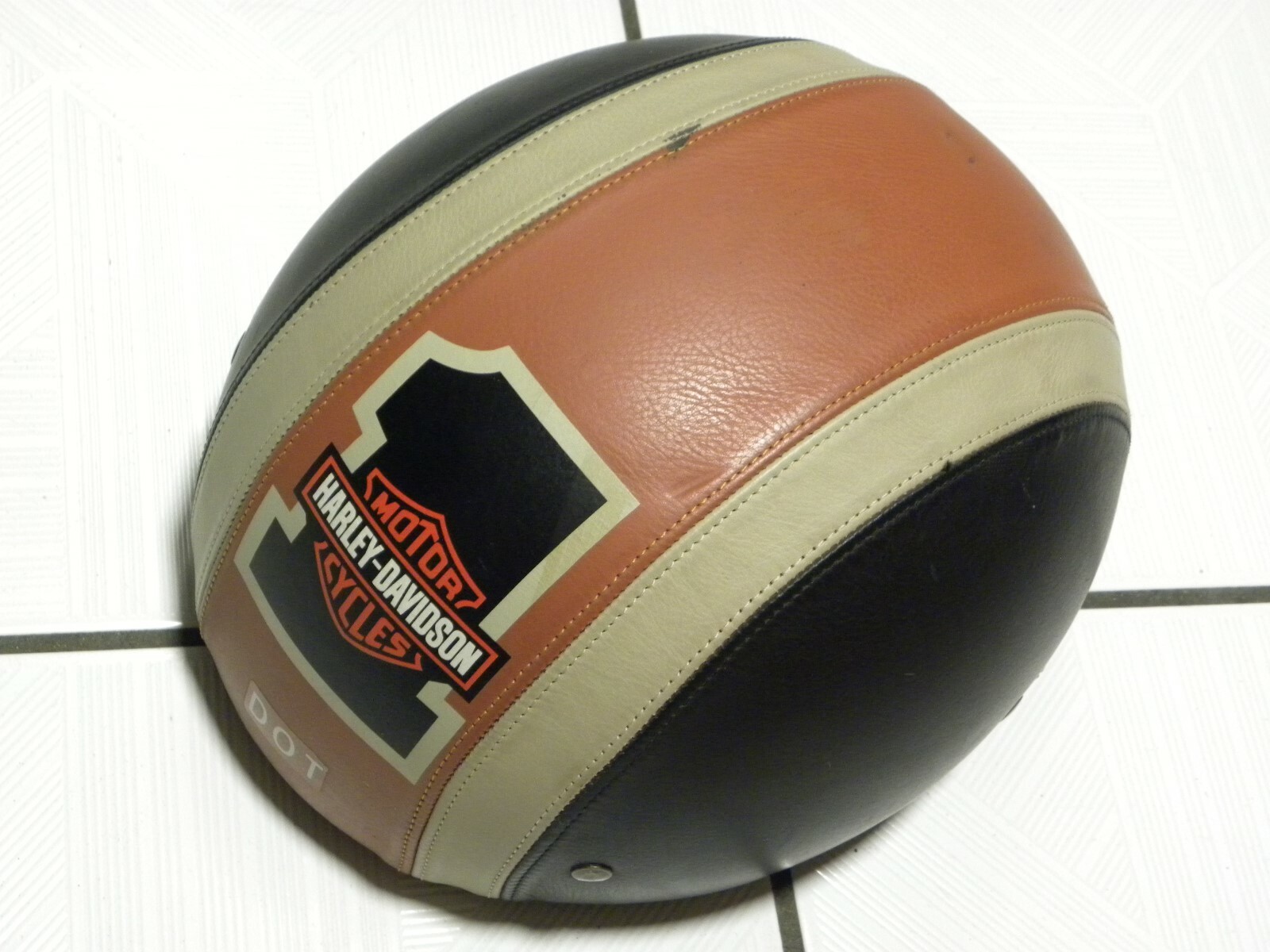 HARLEY racing styled HALF SHELL leather covered helmet SMALL size Free ...