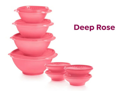 Tupperware® Heritage 16-piece Square and Round Bowl Set Deep Rose NIB ...