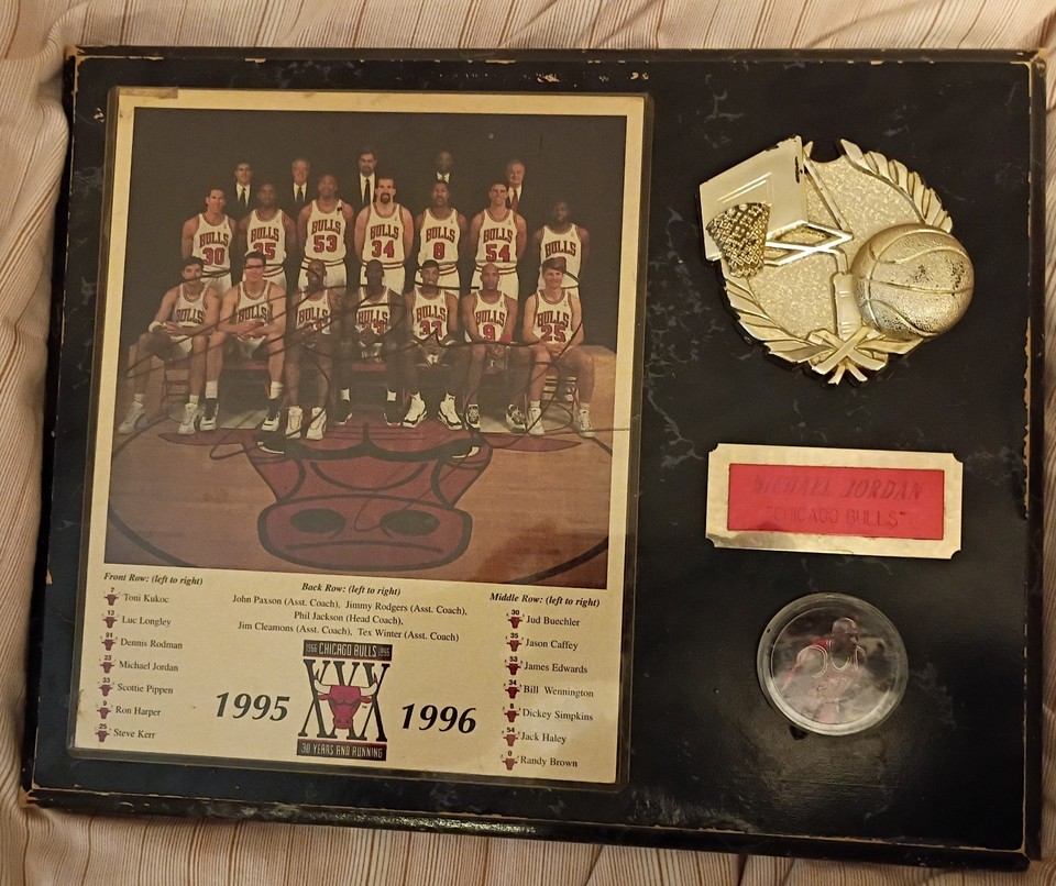authentic 95-96 chicago bulls team plaque signed by Michael Jordan | eBay