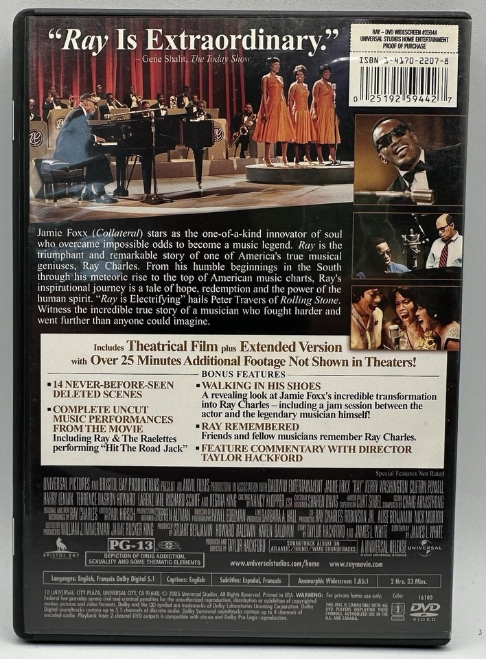 Ray DVD Widescreen Jamie Foxx, Kerry Washington & Clifton Powell 2005 ...