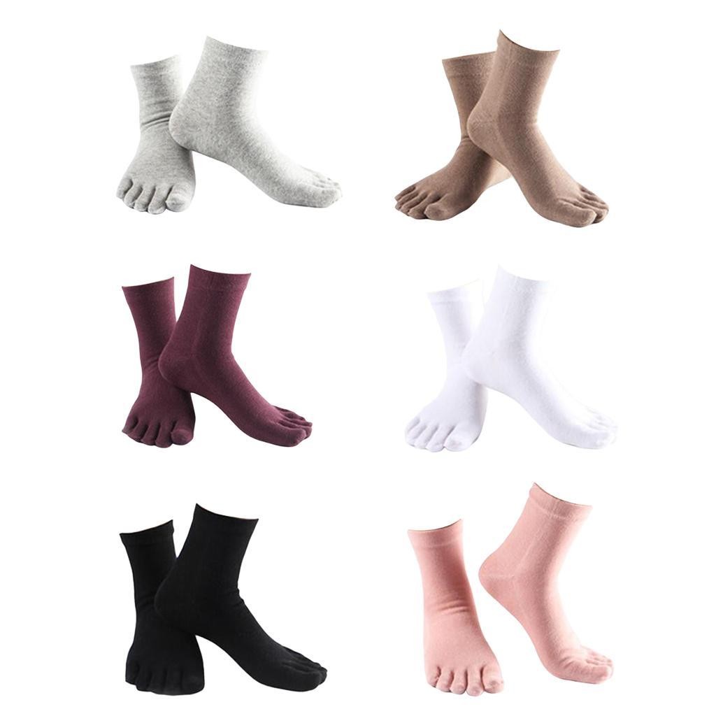 1Pair Comfy Five Toe Socks Cotton High Crew Sock Athletic Solid Socks ...