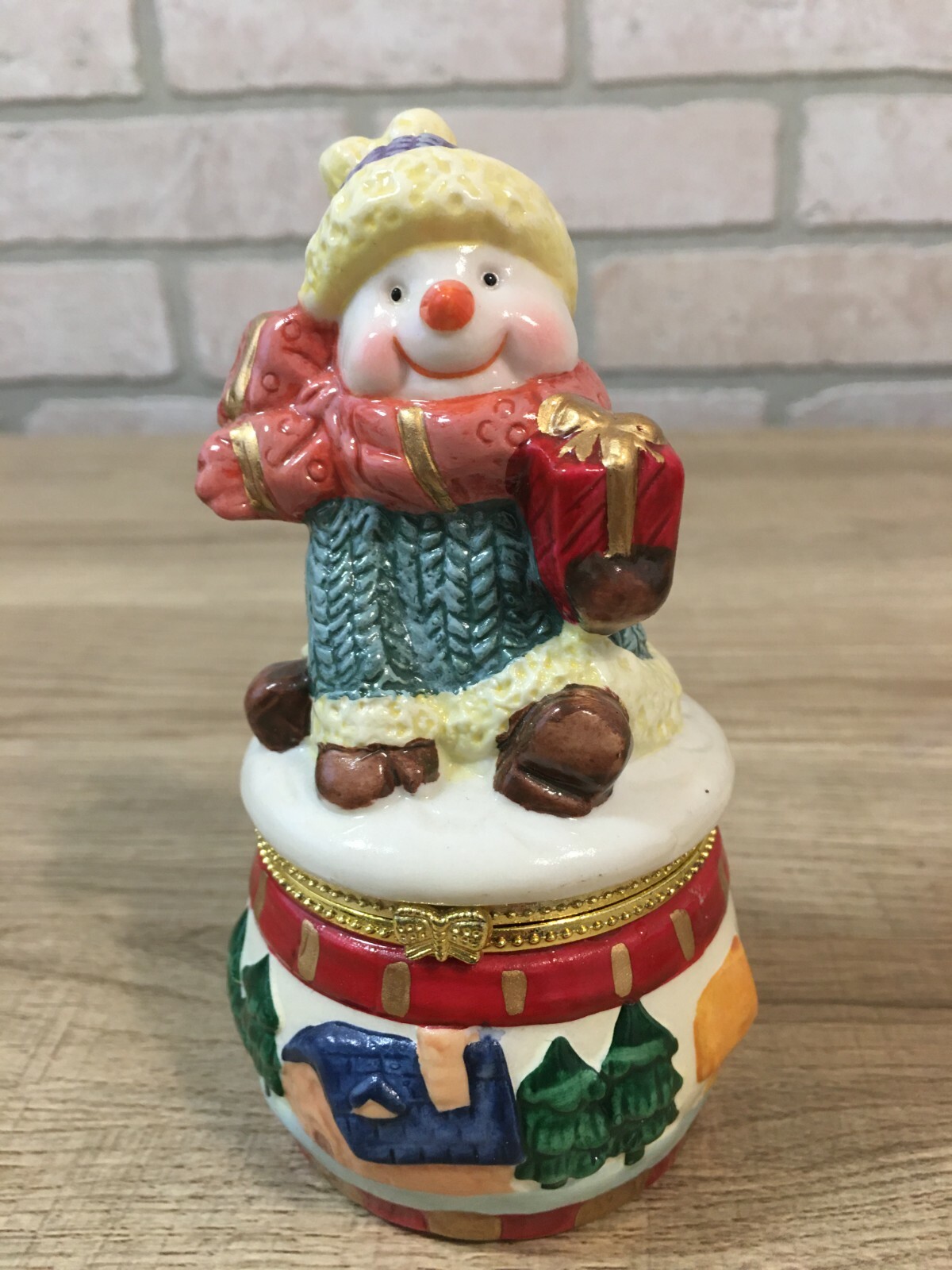 Ceramic 5" Christmas Snowman Trinket Box Figurine | eBay