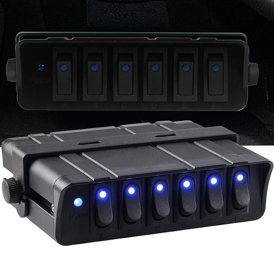 6 Gang 12V DC 40A On/Off Rocker Switch Panel Control Box for Jeep Auto ...