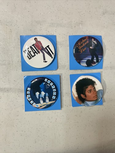 Vintage 1984 Michael Jackson Buttons Set Of 4 On Original Cards | eBay
