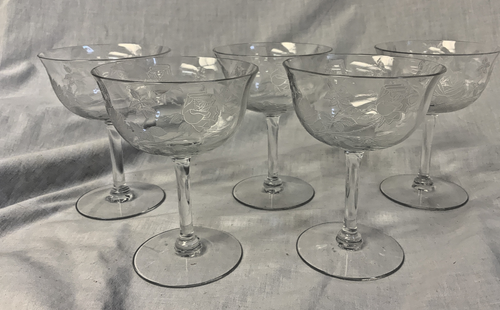 5 Fry Glass Rose Pattern Champagne Sherbet Glass | eBay