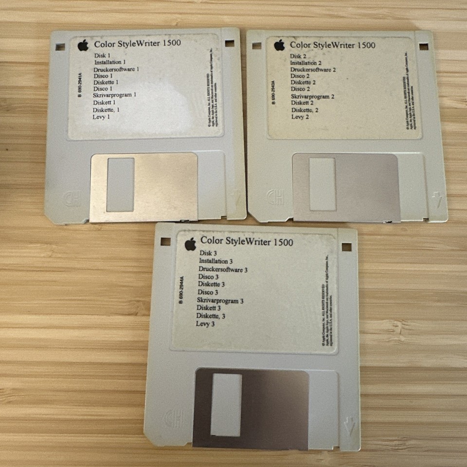 APPLE MACINTOSH COLOR STYLEWRITER 1500 Installation Disks x 3 1.44mb ...
