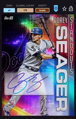 Topps BUNT DIGITAL Standouts 2021 COREY SEAGER Rainbow Signature ICONIC ...
