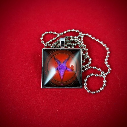 NEW Square Baphomet Inverted Pentagram Necklace Glass Cabochon magick ...
