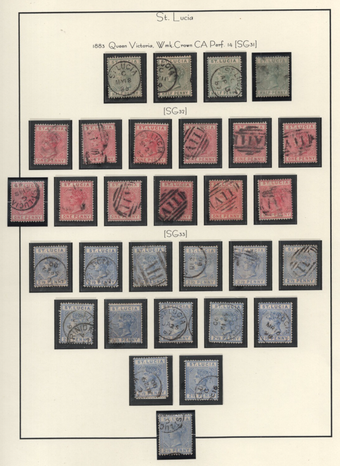 ST. LUCIA 1881–1898 SPECIALIZED COLLECTION OF 96 STAMPS ON 4 ALBUM ...