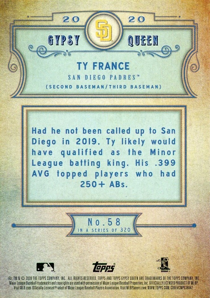 2020 Topps Gypsy Queen Ty France San Diego Padres #58 MLB SD | eBay