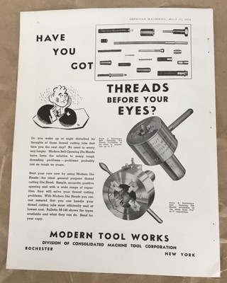 Modern Tool Works print ad 1938 vintage 30s retro art industry factory ...