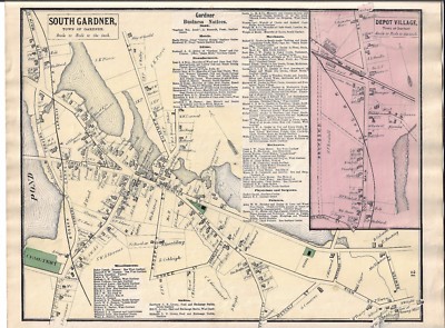 1870 SOUTH GARDNER, MA. MAP THAT WAS REMOVED FROM THE BEER'S 1870 ATLAS ...