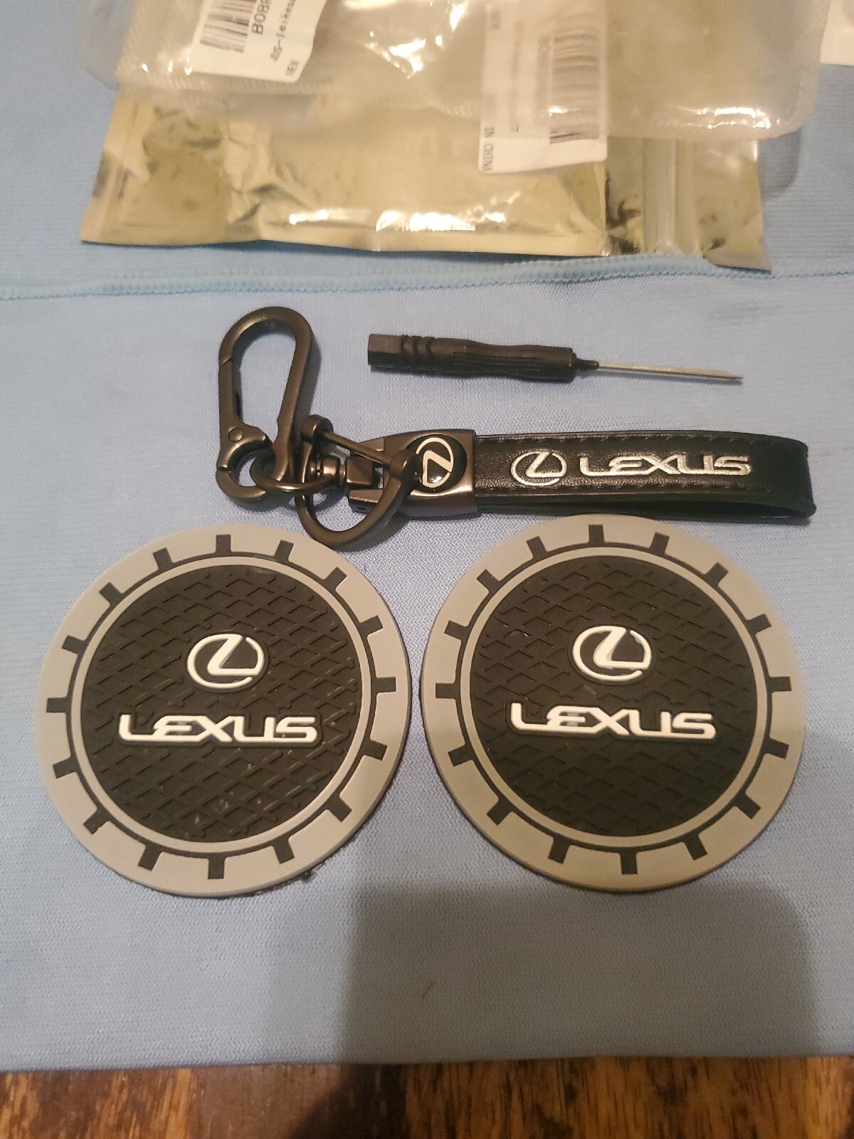Lexus Genuine Leather Car Keychain & 2 Anti-Slip Coasters For Cup ...