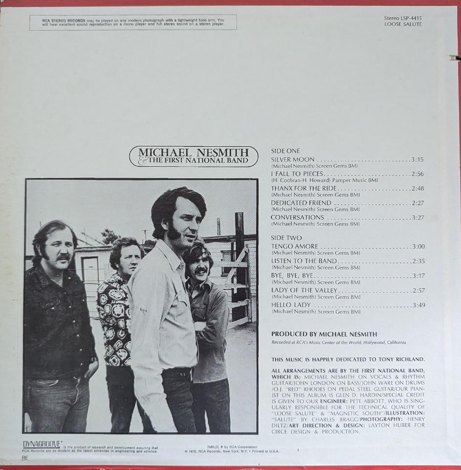 Mike Nesmith & First National Band Loose Salute Vinyl Record VG+/G+ ...