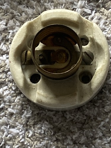 (2) Antique LEVITON White Porcelain Light Bulb Socket - (1) Brass Screw ...