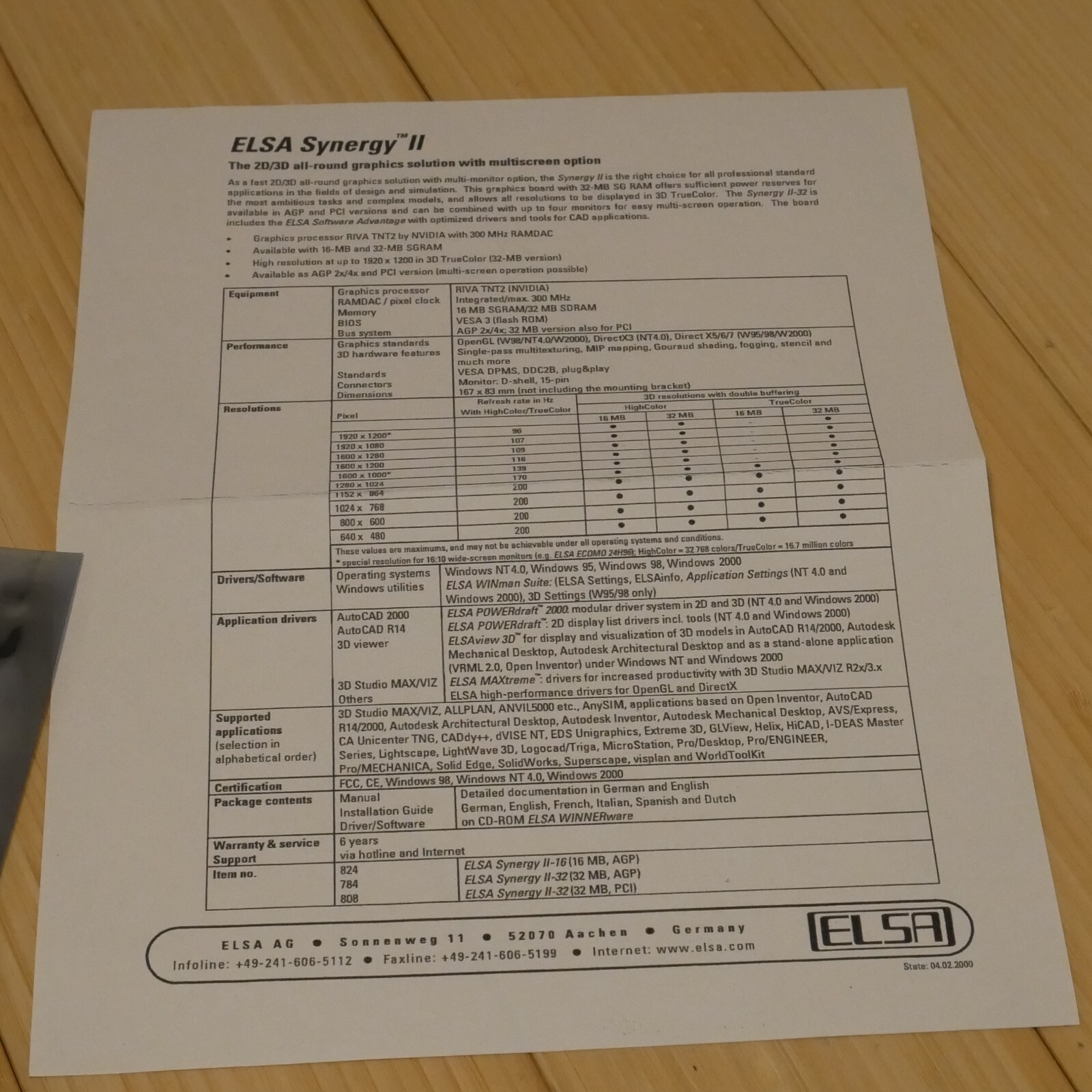 ELSA Synergy II-32 RIVA TNT2 by NVIDIA AGP VGA 2D 3D 32MB Video Card ...