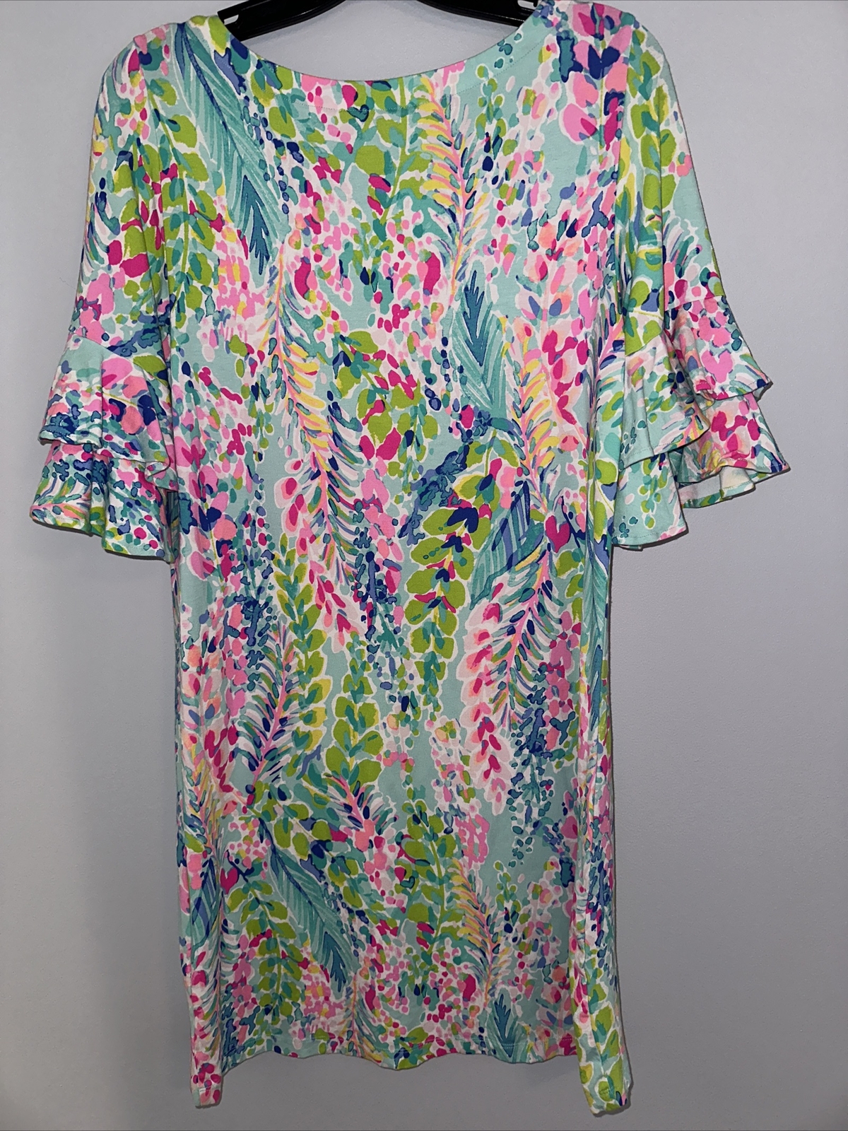 Lilly Pulitzer HTF Lula Stretch Dress Catch the Wave Ruffle Sleeve ...