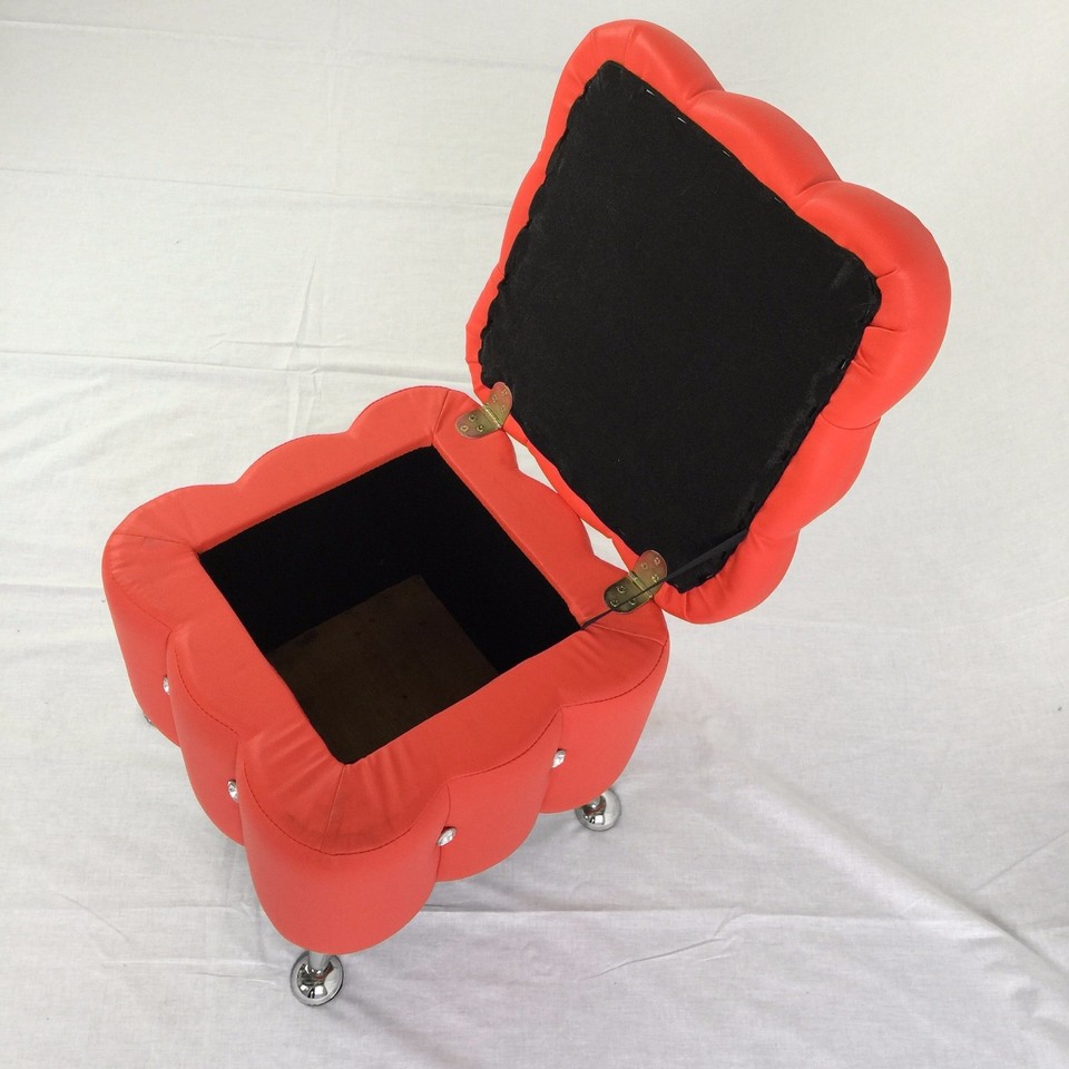 RED VANITY MAKEUP CHAIR SEAT FOOT STOOL DIAMOND STUD STORAGE A2131 | eBay
