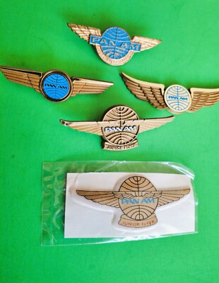 Pan American Airways 5 Junior Pilots Wings metal + Plastic Pin Backs ...