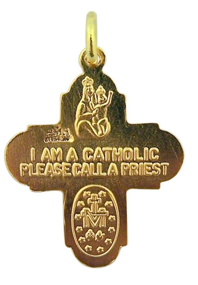 Gold Plate over Sterling Silver Four Way Trinity Cross Medal, 13/16 ...