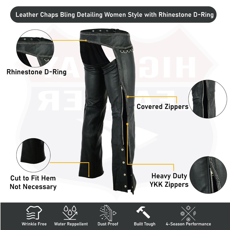Hip Hugger Leather Chaps Bling Detailing Women Style with Rhinestone D ...