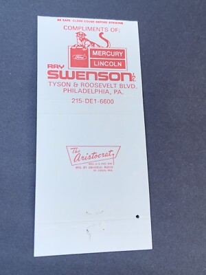 Vintage Matchbook: “Ray Swenson - Ford Mercury Lincoln Dealers ...
