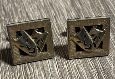 VINTAGE SWANK COMEDY TRAGEDY THEATER MASK CUFFLINKS FORMAL WEAR Gold ...