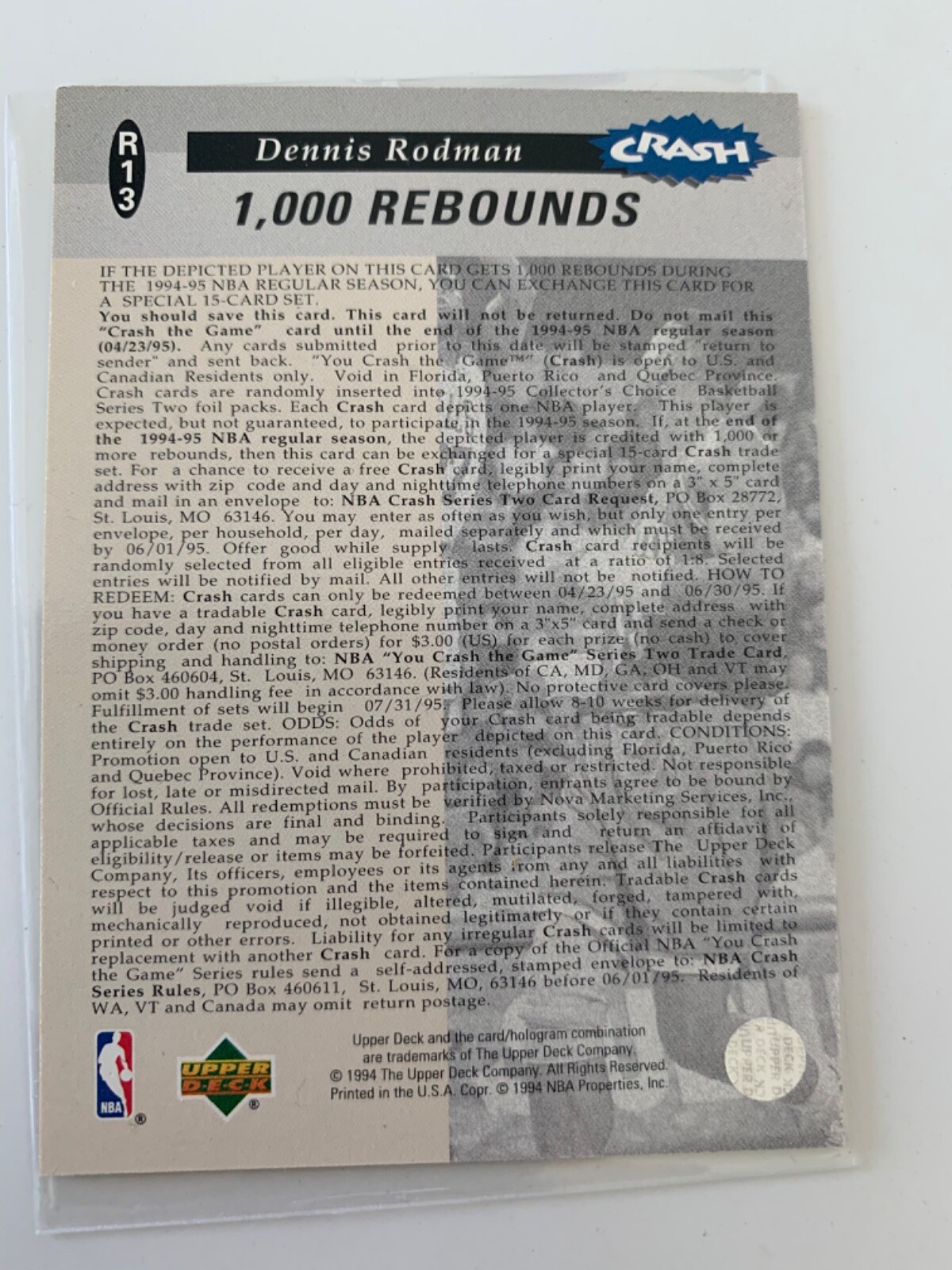 1994-95 Upper Deck Collector's Choice - You Crash the Game Rebounds ...