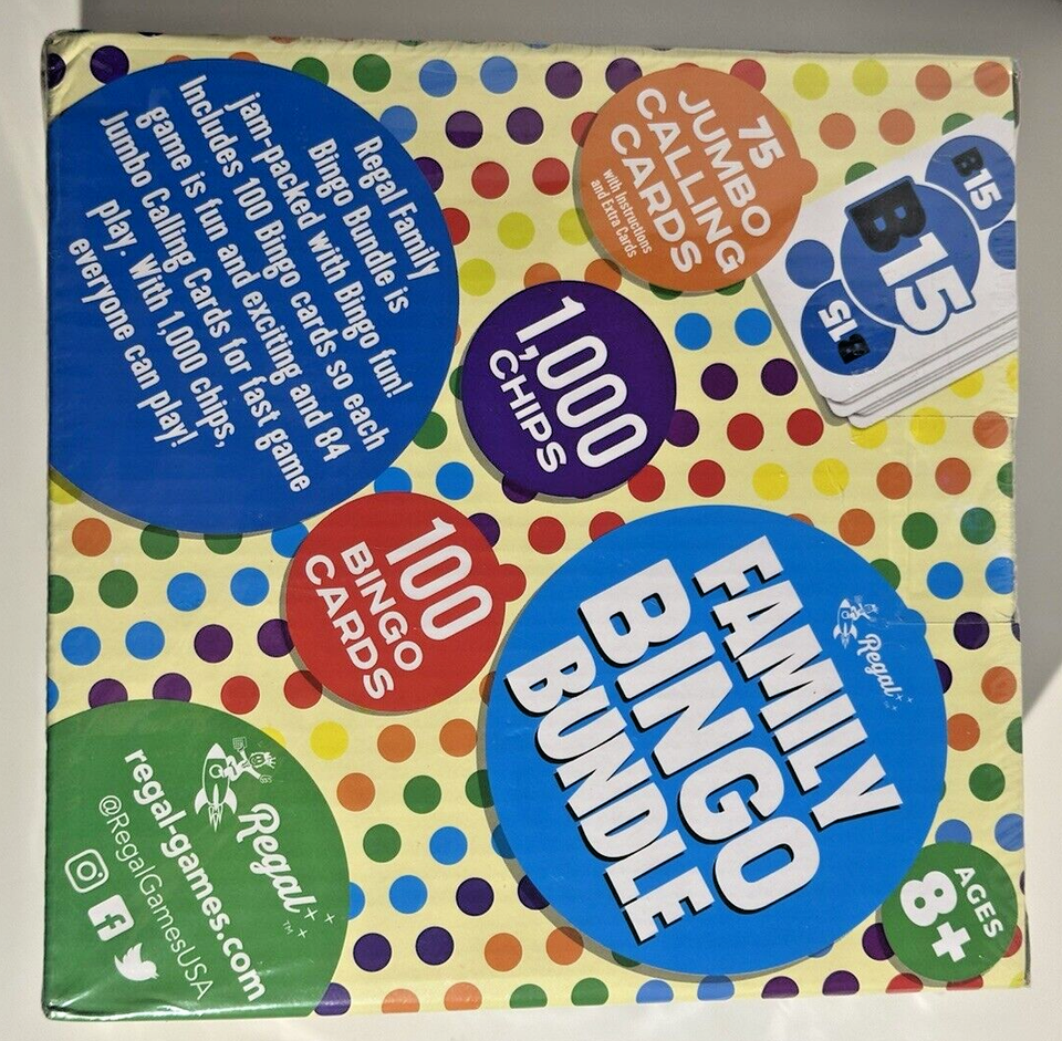 Family Bingo Bundle-100 Bingo Cards, 75 Jumbo Calling Cards, 1000 Chips ...