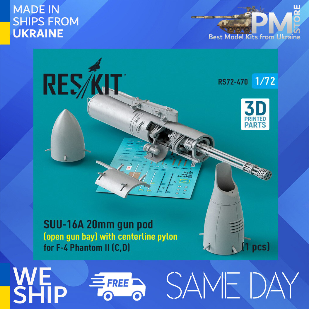 Reskit RS72-0470 1/72 SUU-16A 20mm gun pod (open gun bay) with ...