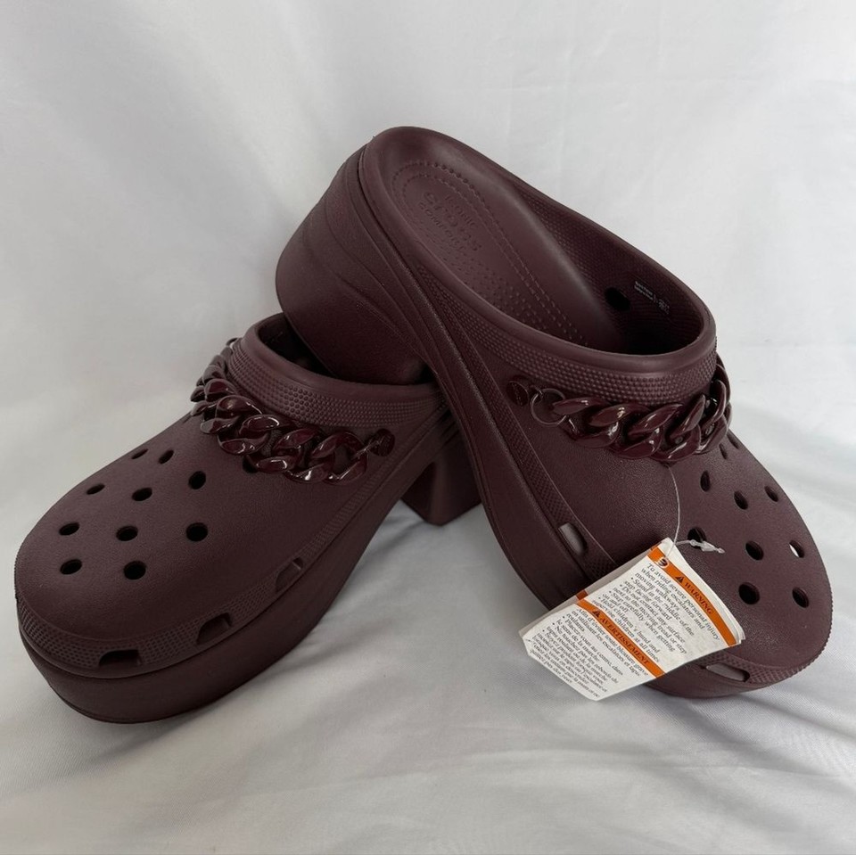 CROCS Siren Chain Clogs Chunky Dark Burgundy/Cherry | eBay