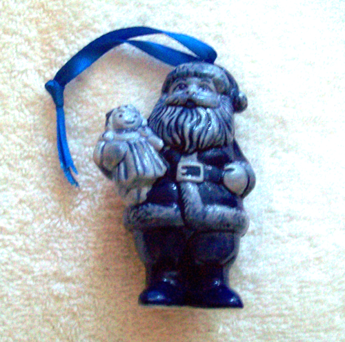 Vintage Delft Santa Claus w/Doll 3-D Figurine Christmas Ornament ...