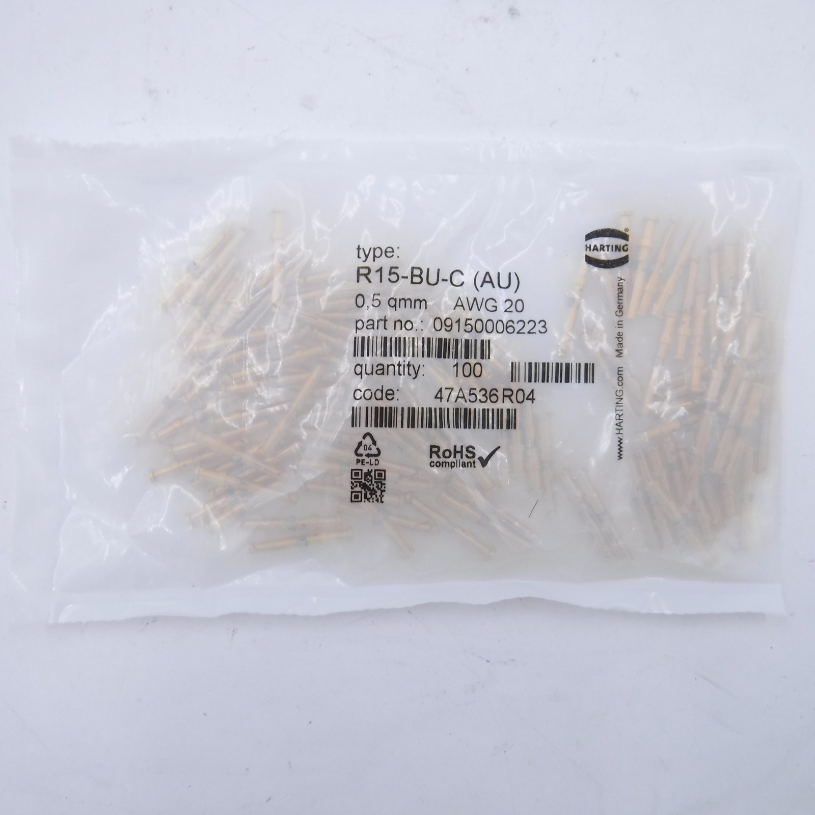 100pk Harting R15-BU-C(AU) Power Connectors HAN 7D Female AWG 20 Gold ...