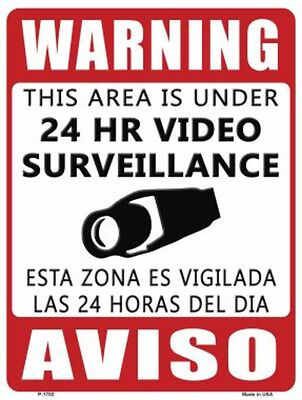 24 Hour Warning Video Surveillance Camera Security Sign English/Spanish ...