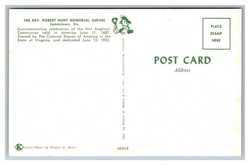 Jamestown, VA Virginia, Reverend Robert Hunt Memorial Shrine, Vintage ...