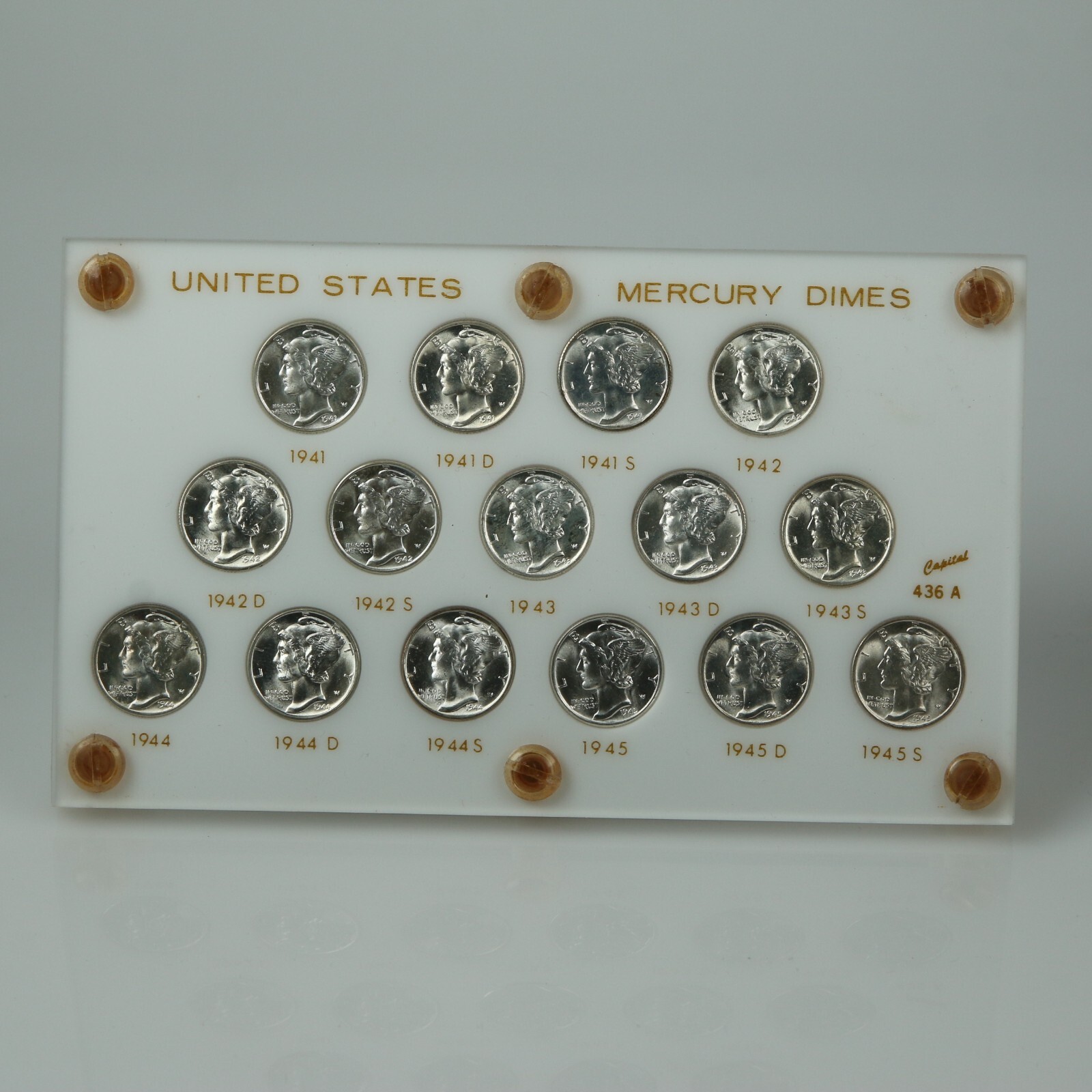 1941-1945 Mercury Dime Short Set In Old School Capital Plastic Holder ...
