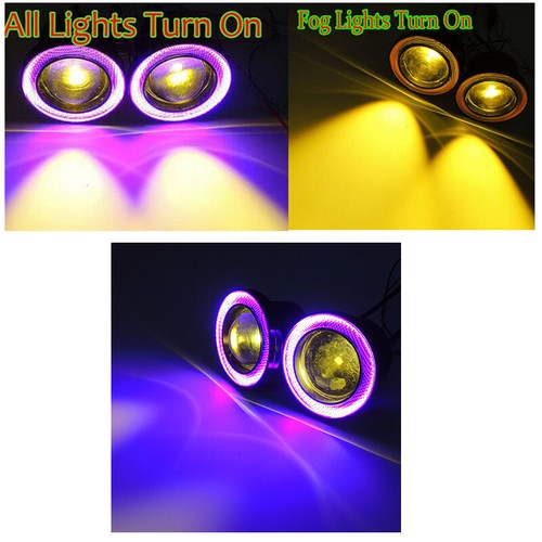 2X 3inch Round Yellow LED Projector Fog Lights with Pink Purple Angel ...