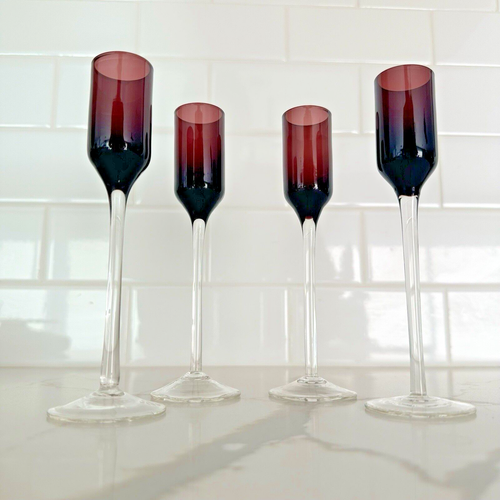 Vintage MCM Hand Blown Long Stem Fluted Cordial Liqueur Shot Glasses ...