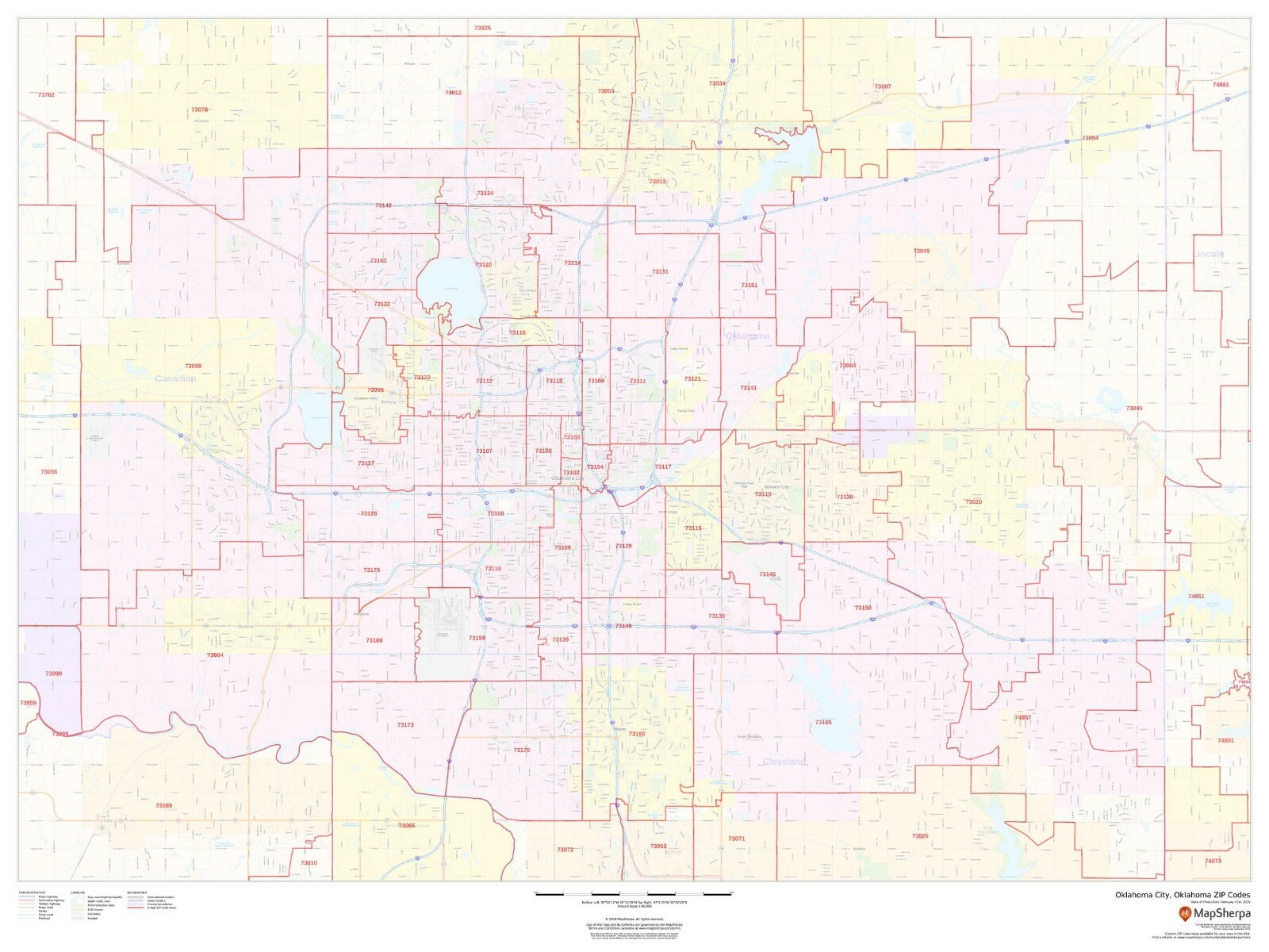 Oklahoma City, Oklahoma ZIP Codes Laminated Wall Map (MSH) | eBay