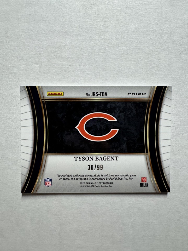 2023 Panini Select Tyson Bagent Rookie Patch Auto Silver Prizm Jersey ...