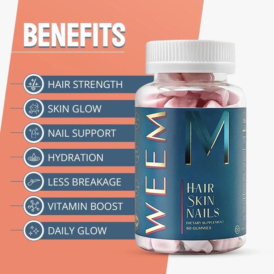 WEEM Hair Skin & Nails Gummies - Support Healthy Thicker Full - Biotin ...