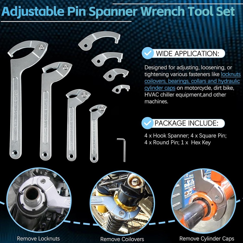 Adjustable Pin Spanner Wrench Tool Kit,Coilover Hook Wrenches w ...