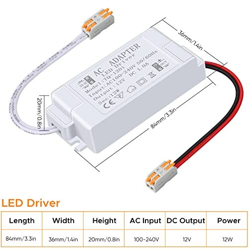 LED Power Supply 12V - LED Driver 12W 1A- 110V AC to 12V DC Converter ...